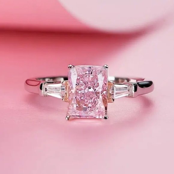 Jewelry | Fashion Square Pink Zircon Ring Size 6 | Poshmark